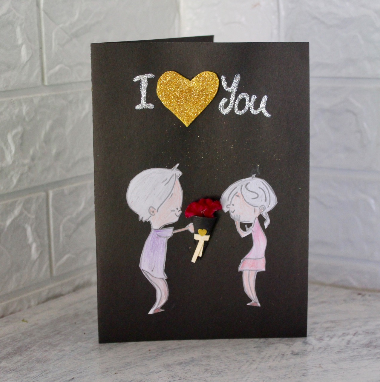 Handmade Card for Couple with Flowers for Valentine's Day - BloomyBliss